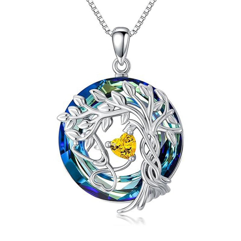 Sterling Silver Birthstone Crystal Tree of Life Stethoscope Pendant Ne ...