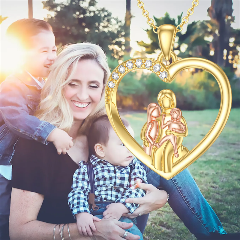 10K 14K 18K Gold Mother Daughte Son Pendant Necklace– romanticwork