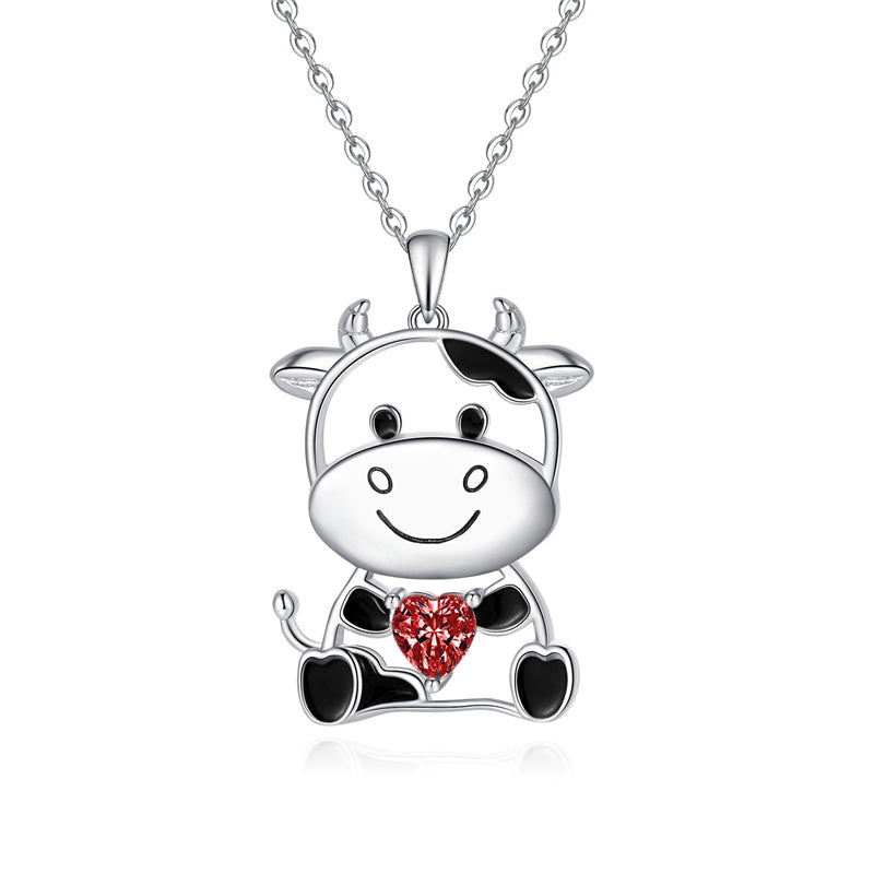 Sterling Silver Birthstone Cow Pendant Necklace– romanticwork