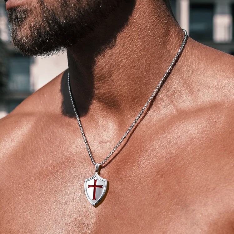 Sterling Silver Knights Templar & Cross Shield Pendant Necklace for Me ...