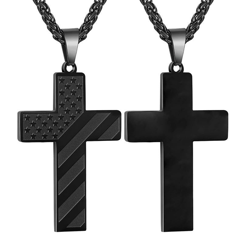 Stainless Steel Personalized Engraved American Flag Cross Pendant Neck ...