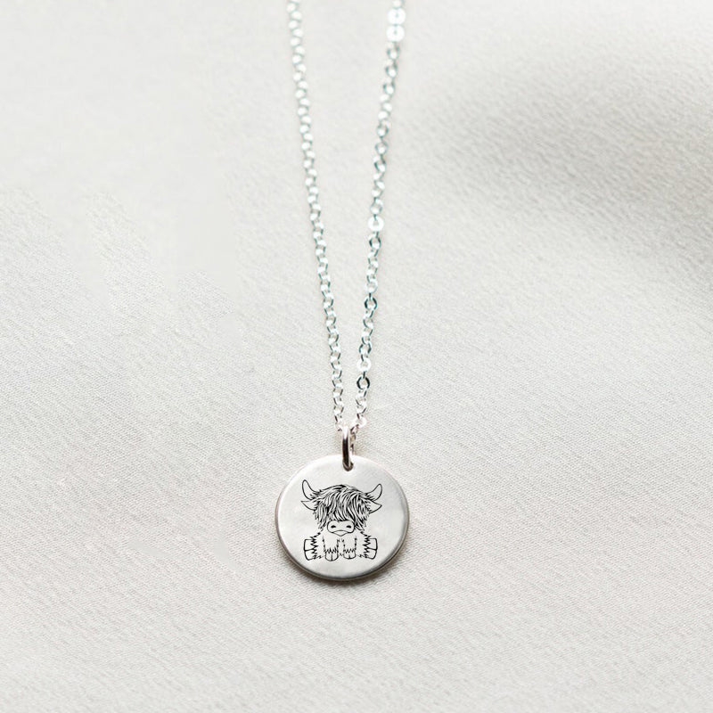 Sterling Silver Highland Cow Pendant Necklace– romanticwork