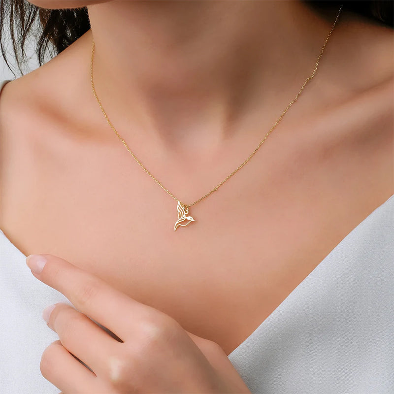 10K 14K 18K Gold Hummingbird Pendant Necklace– romanticwork