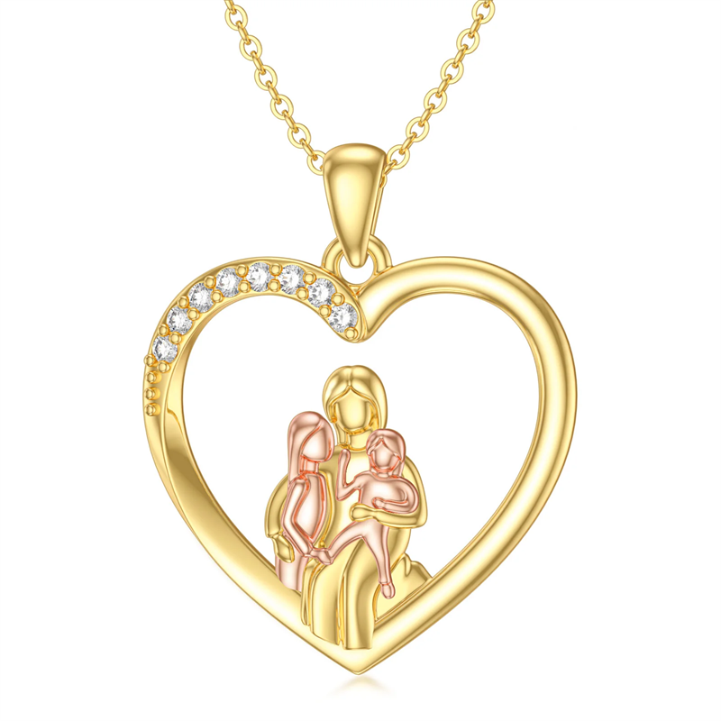 10K 14K 18K Gold Mother Daughte Son Pendant Necklace– romanticwork