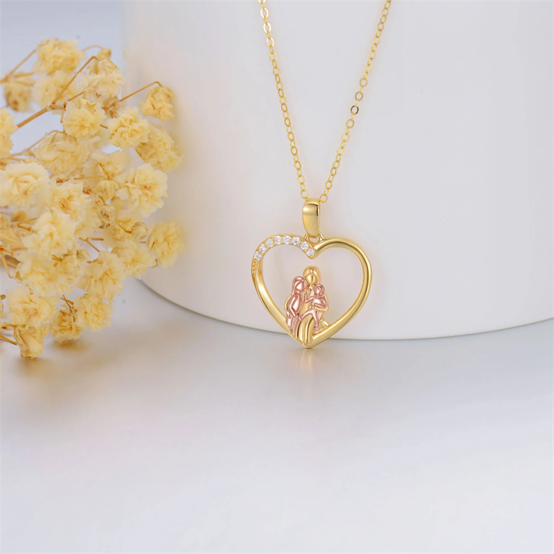 10K 14K 18K Gold Mother Daughte Son Pendant Necklace– romanticwork