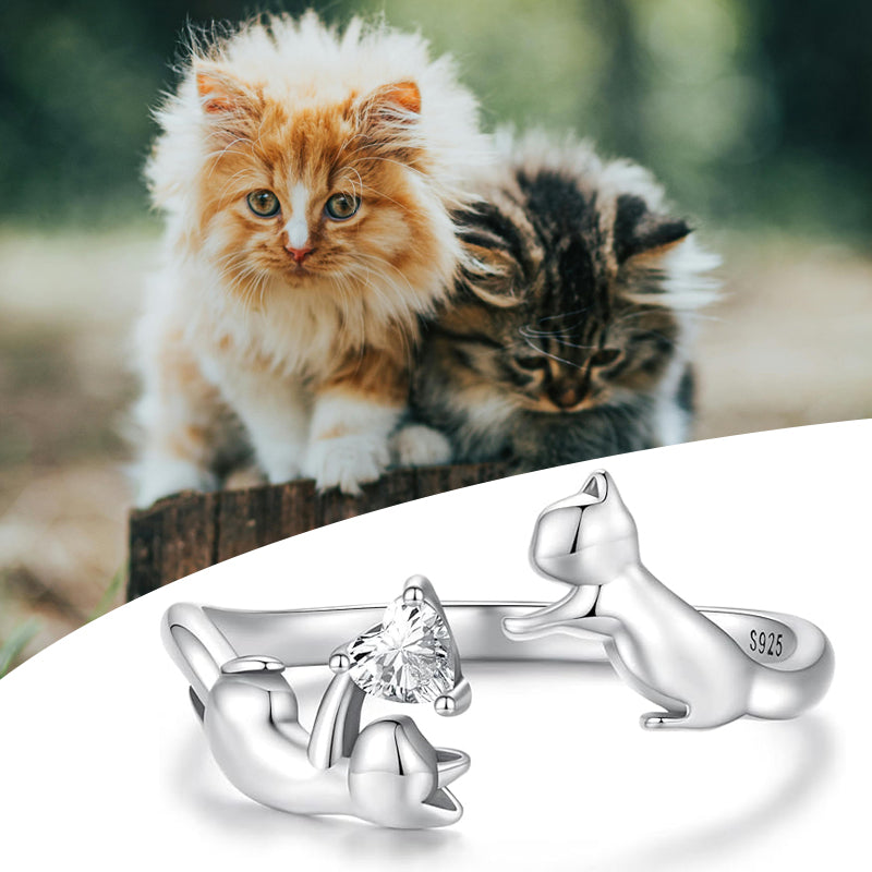 Sterling Silver Cute Cat Adjustable Ring for Women– romanticwork