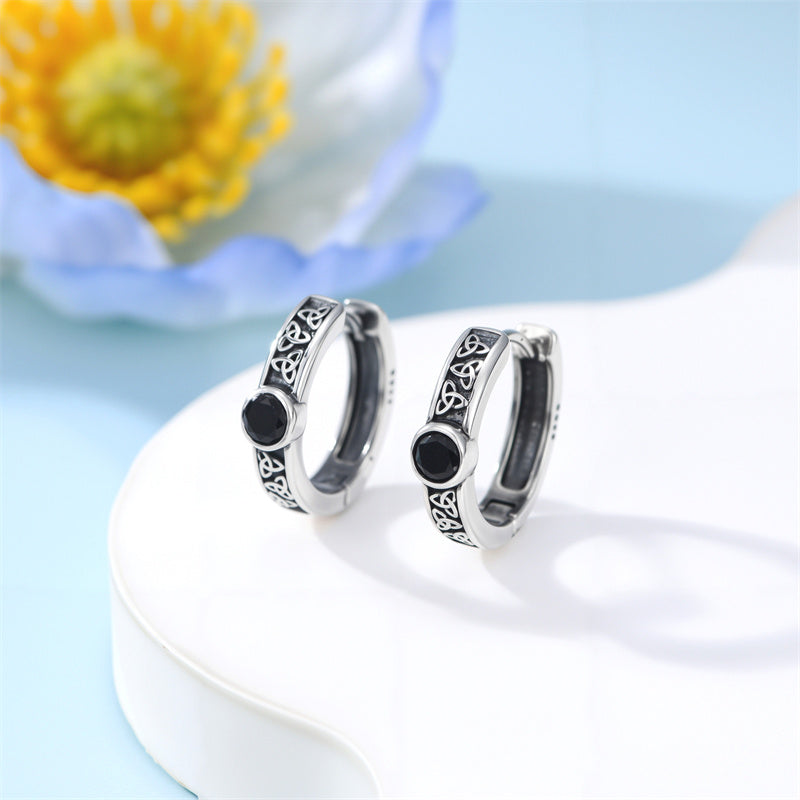 Sterling Silver Cross Celtic Knot Turquoise Hoop Earring for Men ...