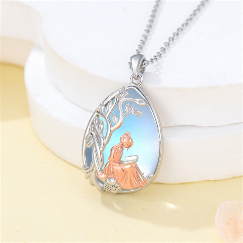 Sterling Silver Moonstone Tree of Life Art Book Pendant Necklace for B ...