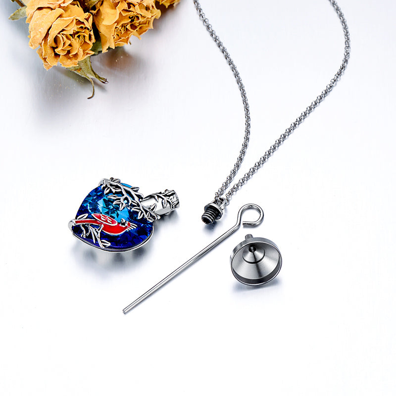 Sterling Silver Heart Crystal Red Cardinal Urn Necklace for Ashes ...