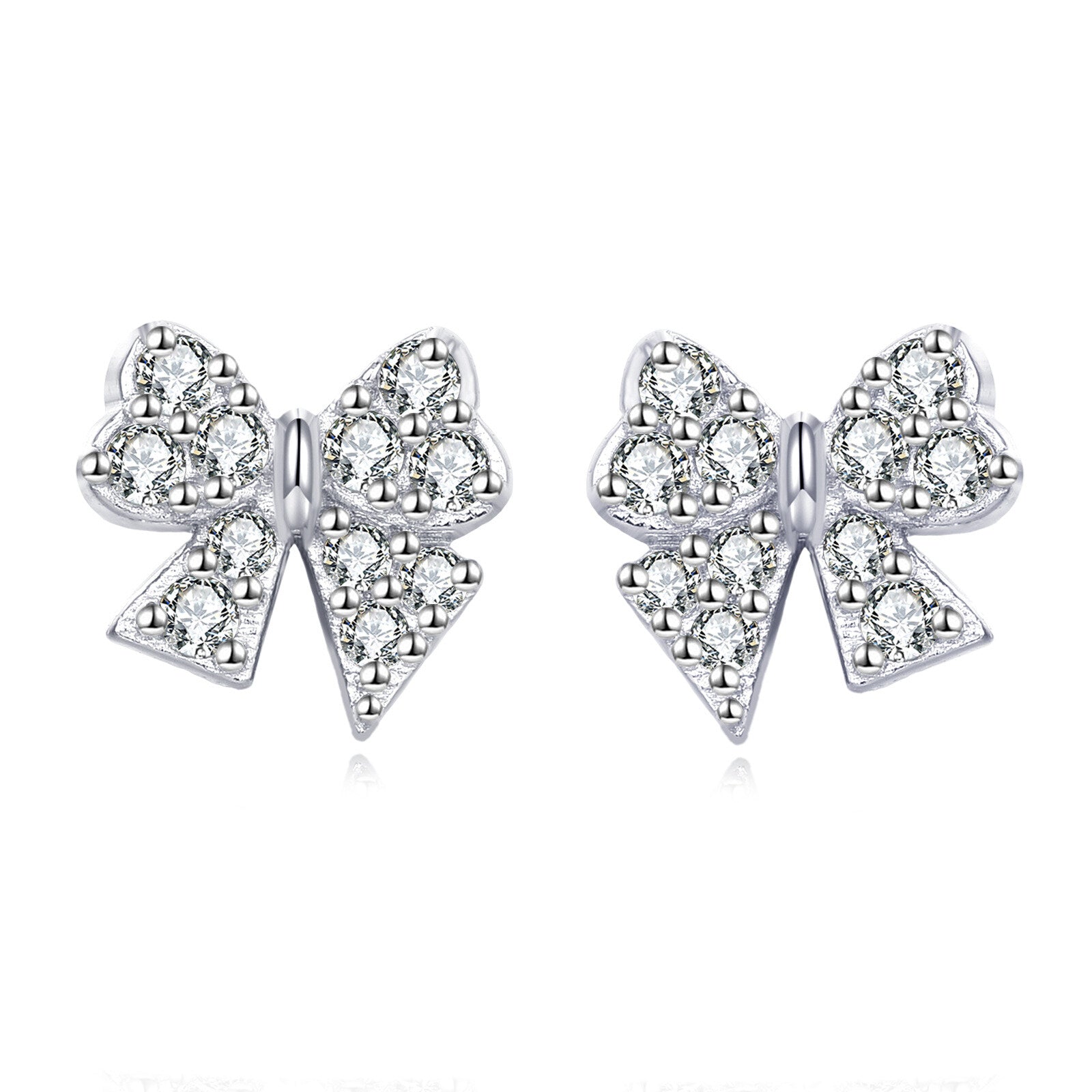 925 Sterling Silver Elegant Butterfly Zircon Earrings On Dark Blue Vel ...