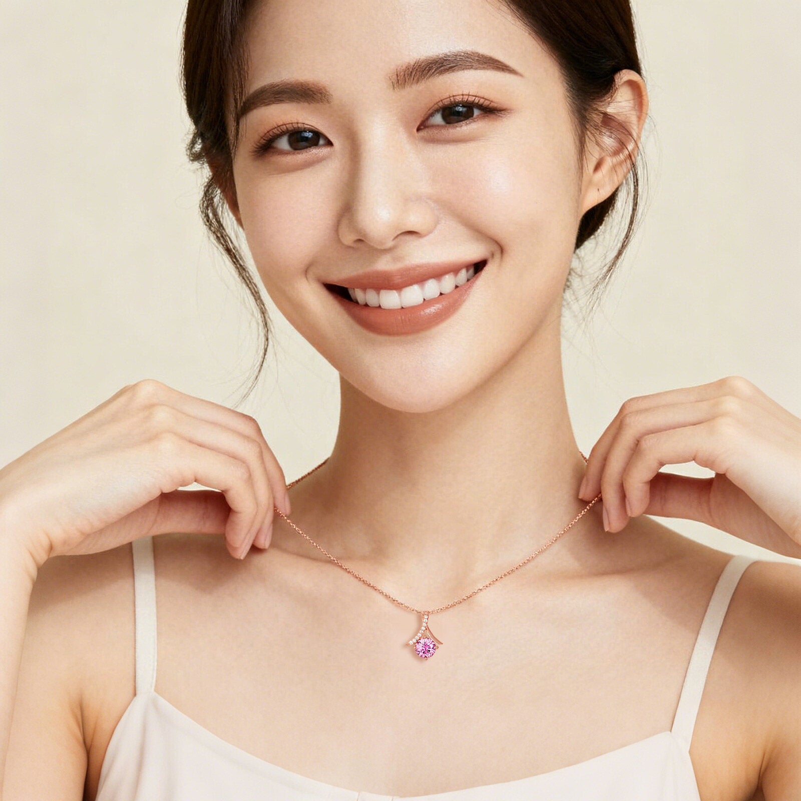 925 Sterling Silver Rose Plated With Gold Necklace With Pink Sapphire ...