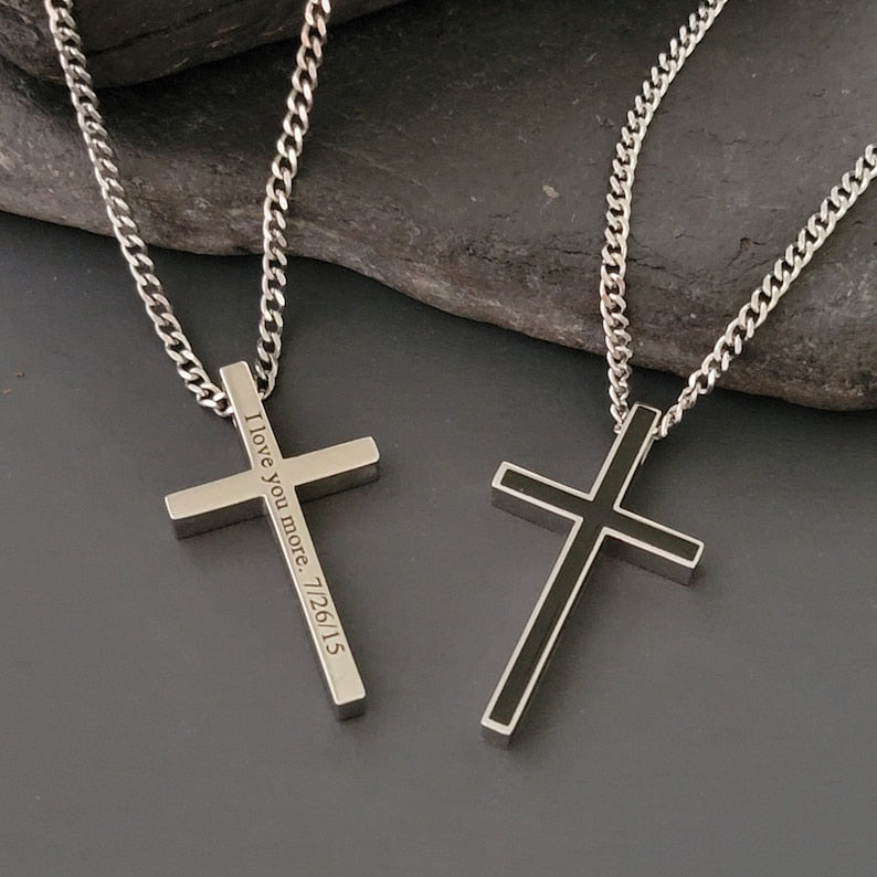 Stainless Steel Engraved Cross Necklace Personalized Cross Pendant For ...