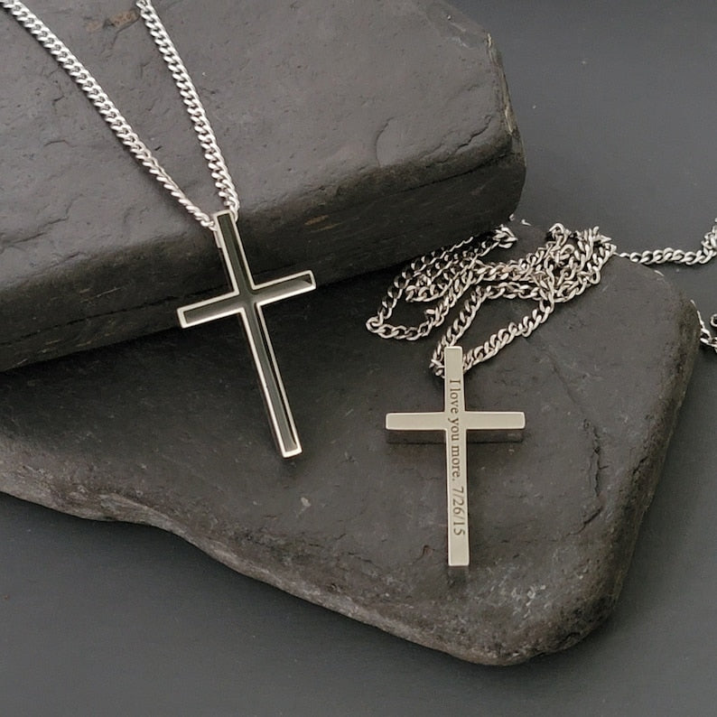 Stainless Steel Engraved Cross Necklace Personalized Cross Pendant For ...