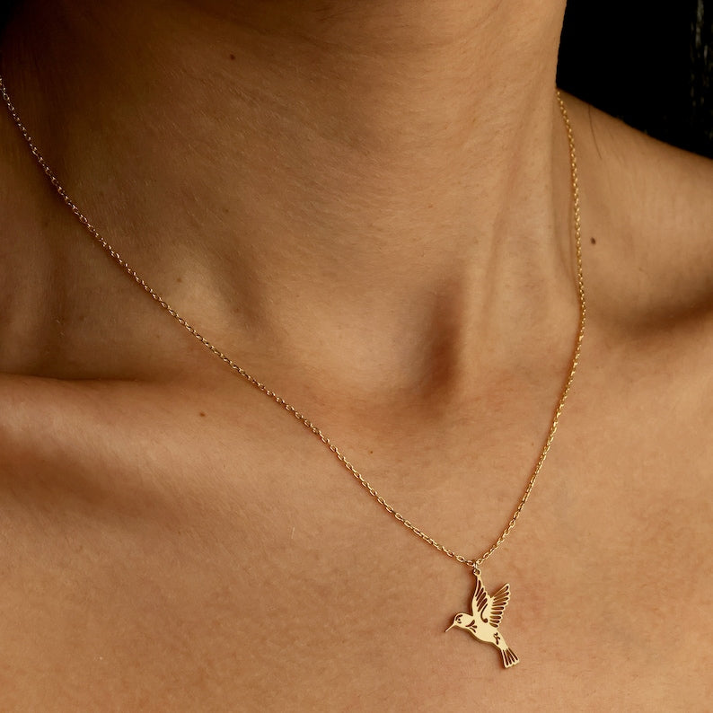 10K 14K 18K Gold Hummingbird Pendant Necklace– romanticwork