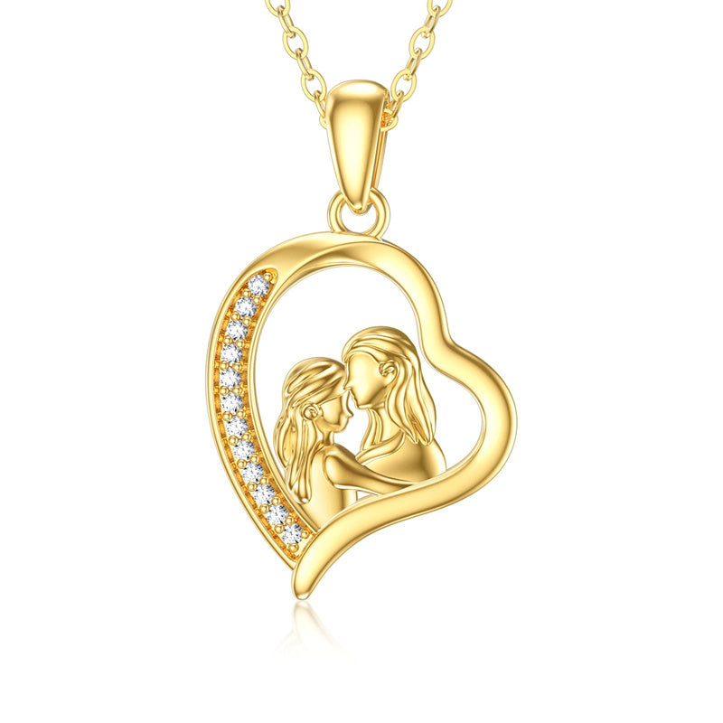 10K 14K 18K Gold Mother Daughte Son Pendant Necklace– romanticwork
