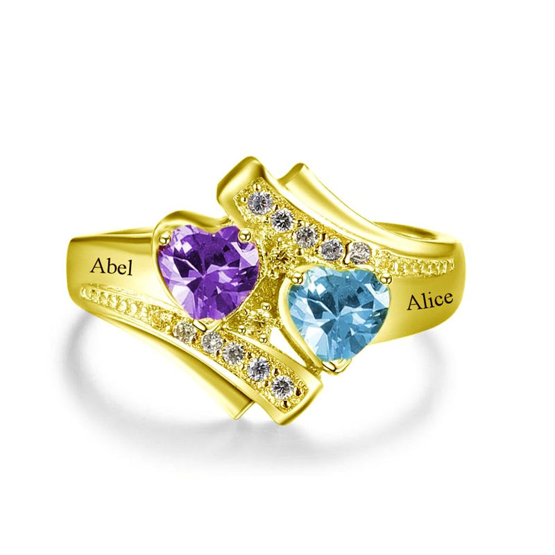 10K 14K 18K Gold Personalized Engraved Heart Birthstone Ring– romanticwork
