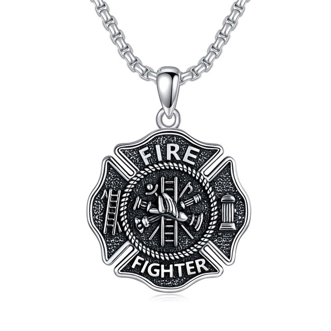 Firefighter Necklace 925 Sterling Silver Fire Dept Pendant Fire Depart ...