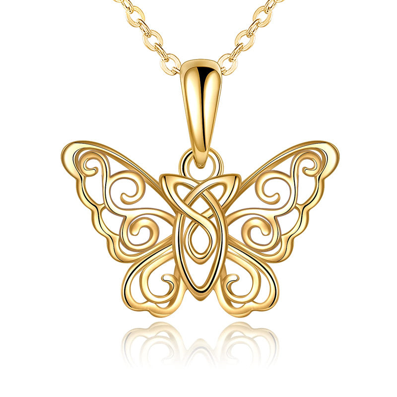 14K Yellow Gold Butterfly Pendant Necklace– romanticwork