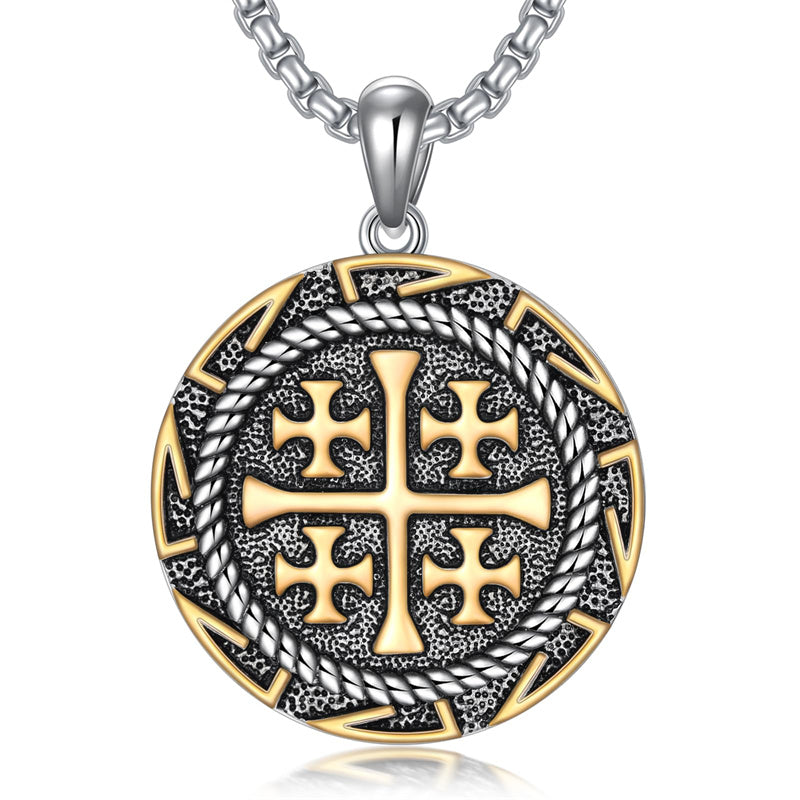 Sterling Silver Jerusalem Cross Pendant Necklace for Men– romanticwork