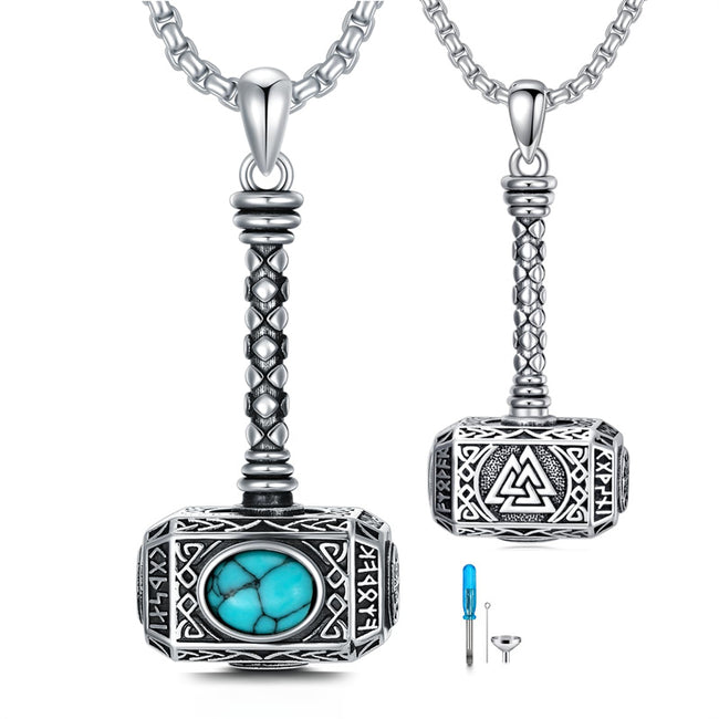 Thors Hammer Necklace 925 Sterling Silver Mjolnir Urn Necklace for Ash ...