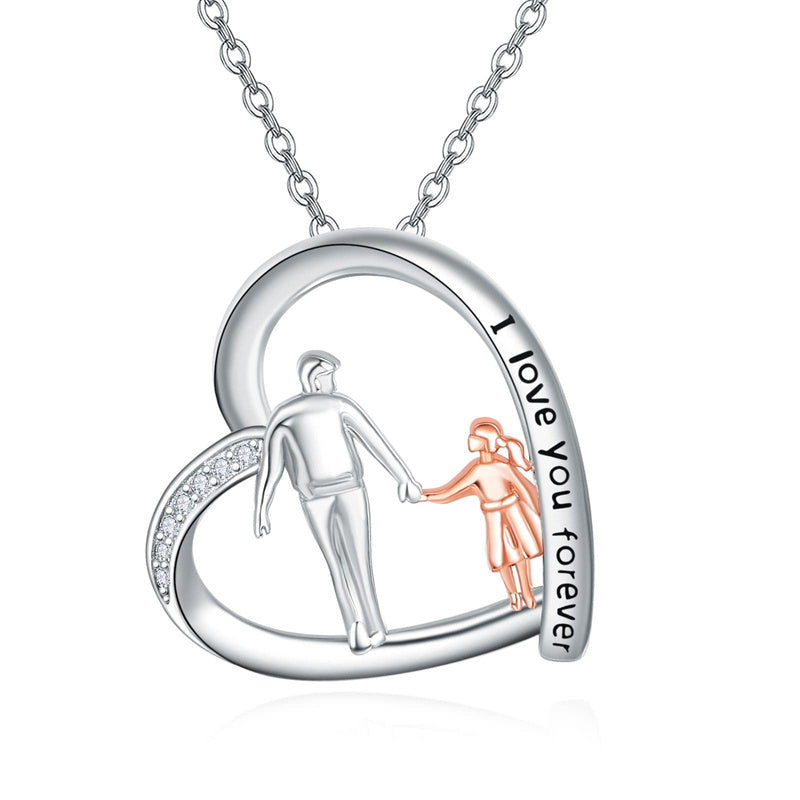 Sterling Silver Heart Father Daughter Pendant Necklace for Daughter ...