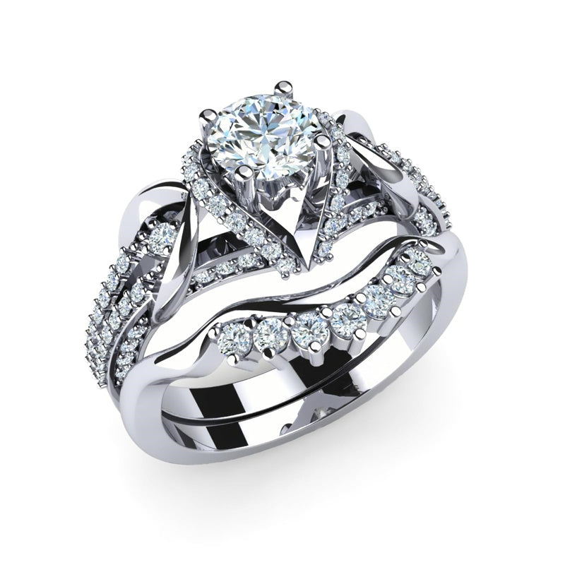 Sterling Silver Personalized Engraved Diamond Wedding Ring Set Engagem ...