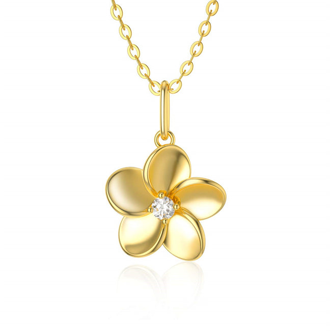 14K Solid Gold Diamond Flower Pendant Necklace– romanticwork