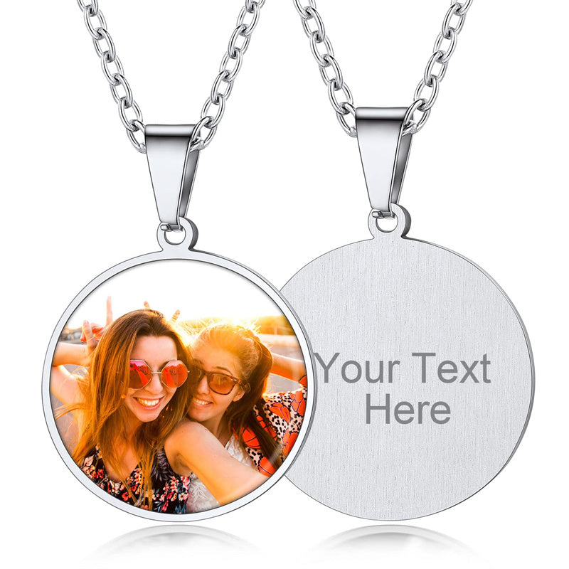 Stainless Steel Round Customized Engraved Photo Pendant Necklace ...
