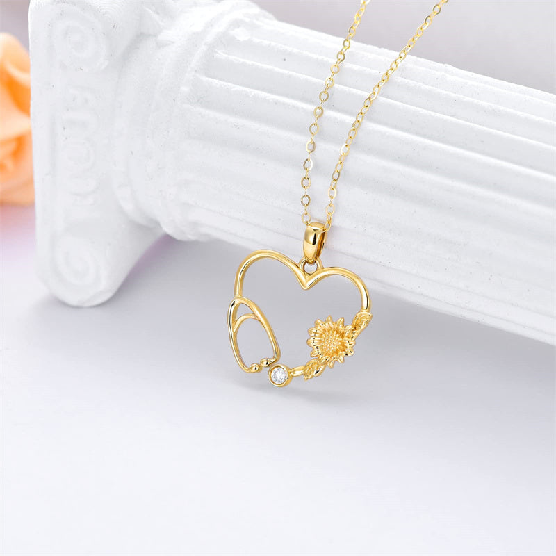 14K Gold Heart-Shaped Stethoscope Pendant Necklace– romanticwork
