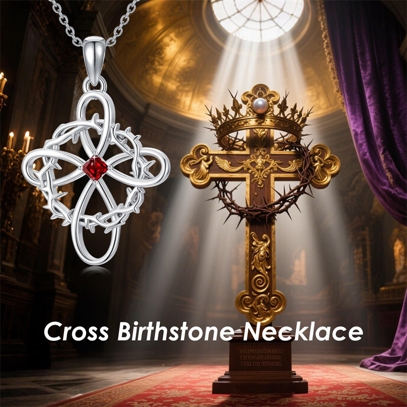 Sterling Silver 12 Birthstones Twisted Cross Necklace for Women ...