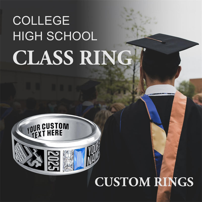 Sterling Silver Personalized 2 Birthstone Engraved 2025 Class Ring ...