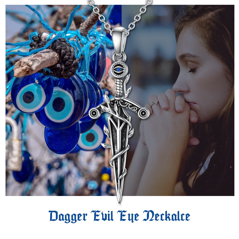 Sterling Silver Dagger Necklace Cross Dagger Evil Eye Dagger Evil Eye ...