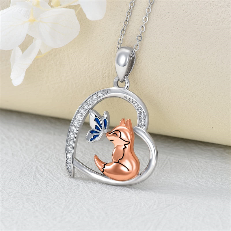 Sterling Silver Fox & Butterfly Pendant Necklace– romanticwork