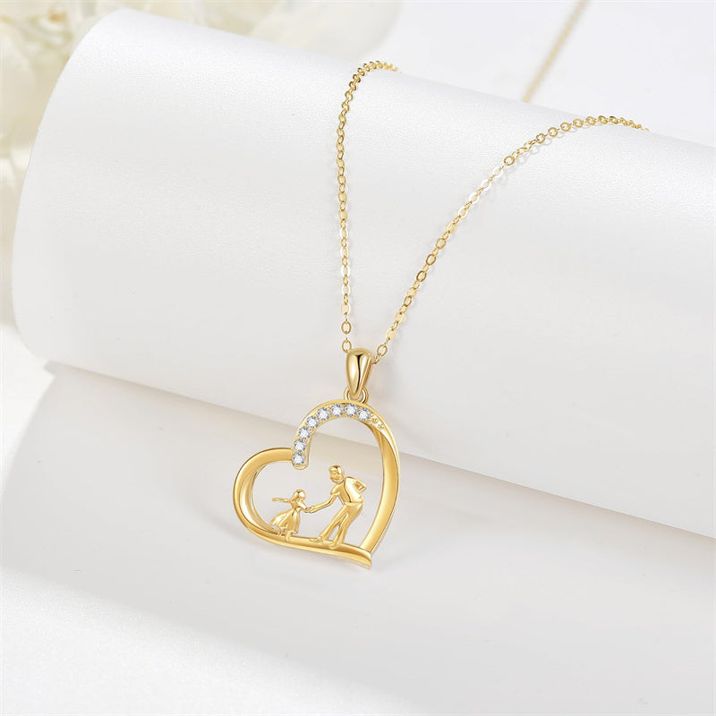 14K Gold Father Daughter Heart Pendant Necklace From Dad I Love You Fo ...
