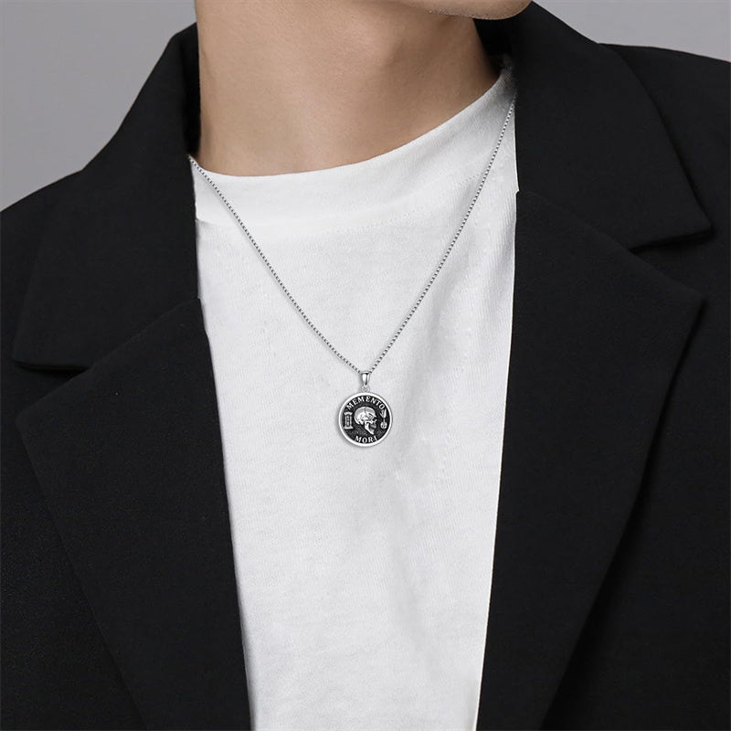 Sterling Silver Memento Mori Pendant Necklace for Men– romanticwork