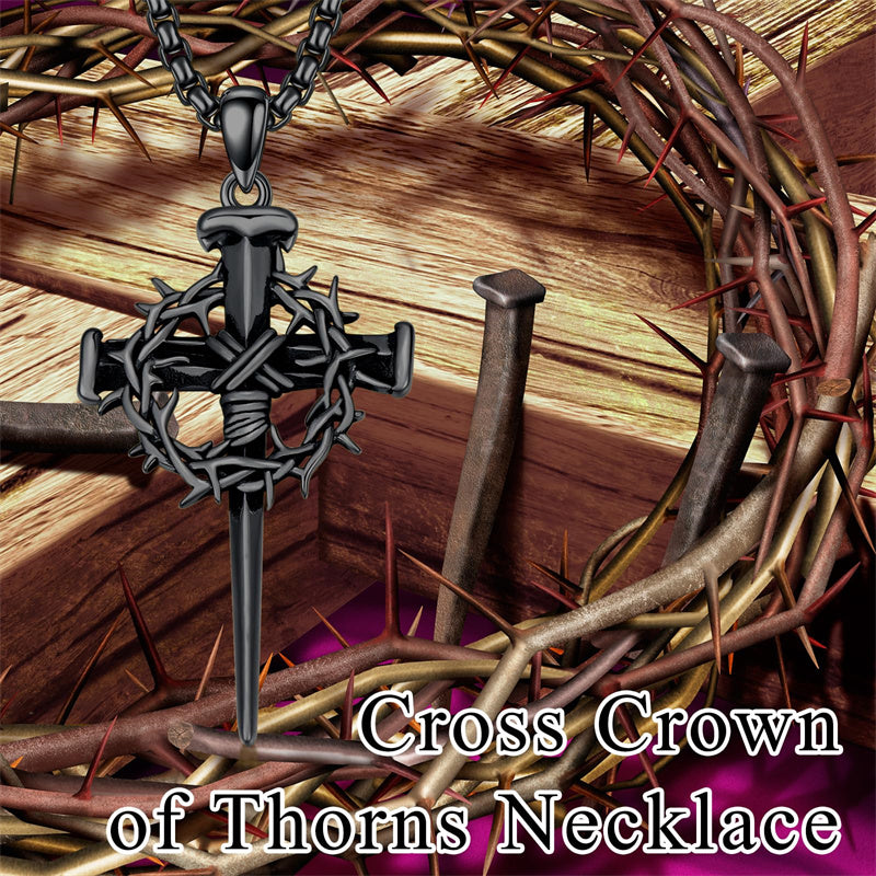 Sterling Silver Crown of Thorn Three Nail Cross Pendant Necklace ...
