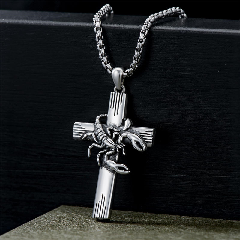 Sterling Silver Scorpion Cross Pendant Necklace for Men– romanticwork