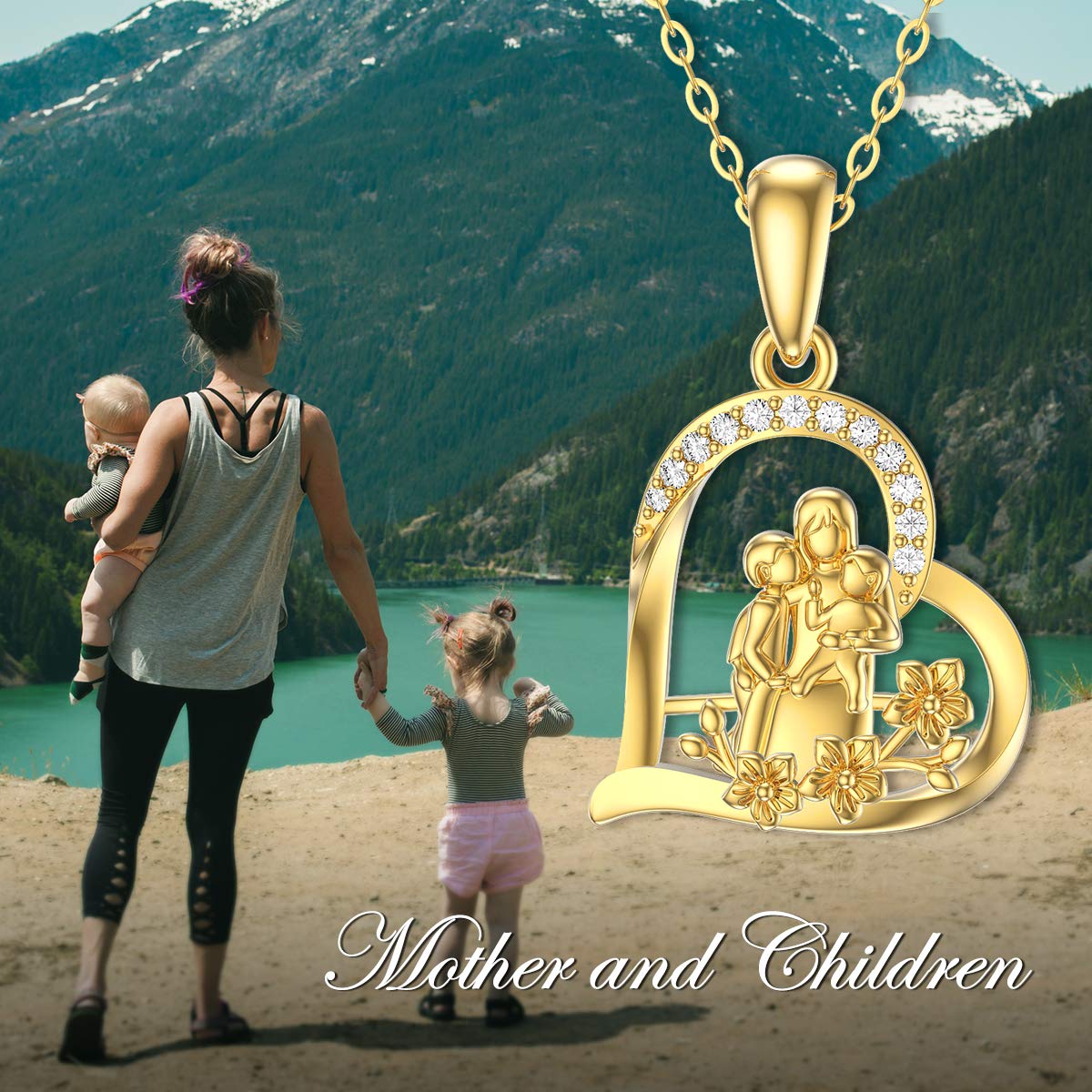 10K 14K 18K Gold Mother and Child Pendant Necklace– romanticwork