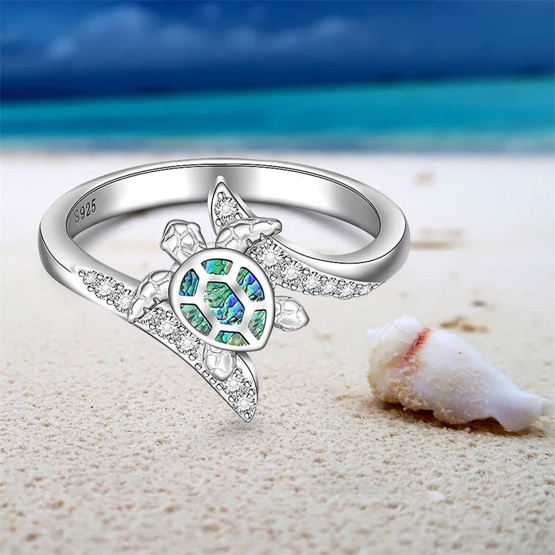 Turtle Ring Sea Turtle Abalone Shell Ocean Wave Rings for Women Sterli ...