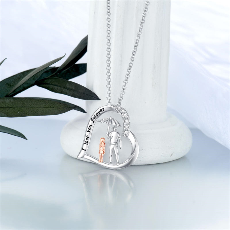 Sterling Silver Heart Father Daughter Pendant Necklace for Daughter ...