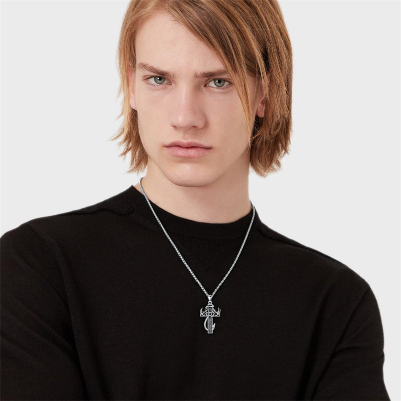 Sterling Silver Fish Hook Cross Pendant Necklace for Men– romanticwork