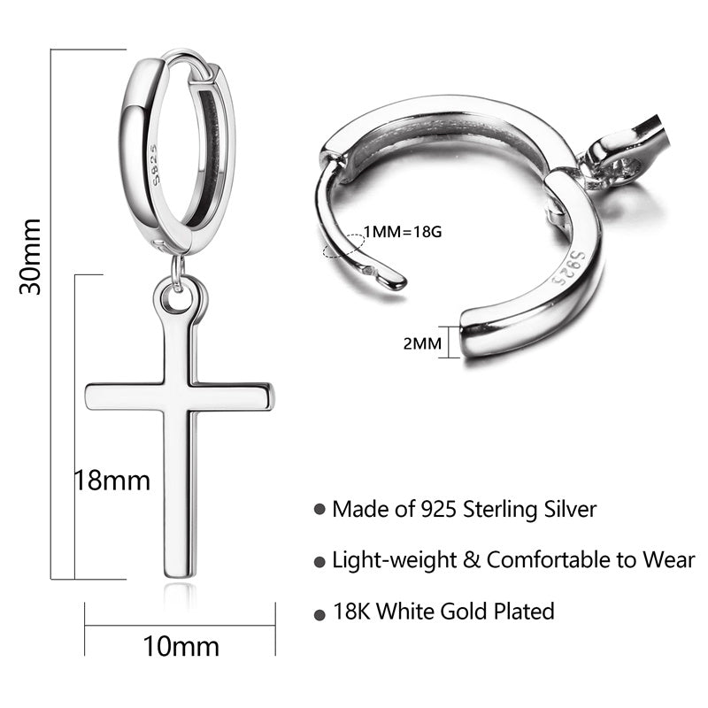 Sterling Silver Cross Minimalist Hoop Earrings– romanticwork