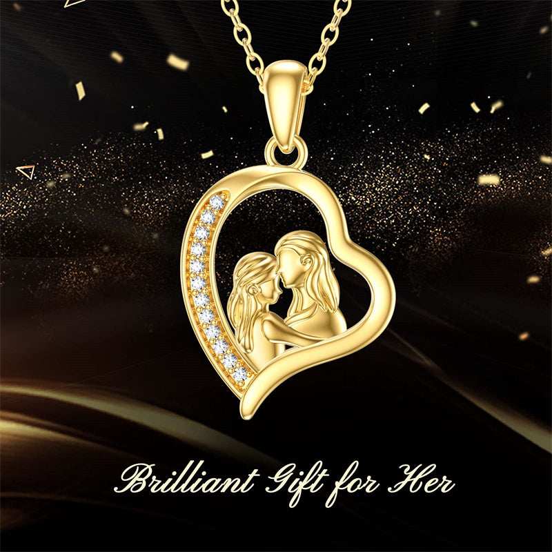 10K 14K 18K Gold Mother Daughte Son Pendant Necklace– romanticwork