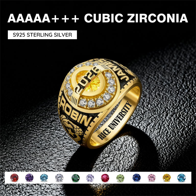 Sterling Silver Personalized Class Ring for Class of 2026– romanticwork