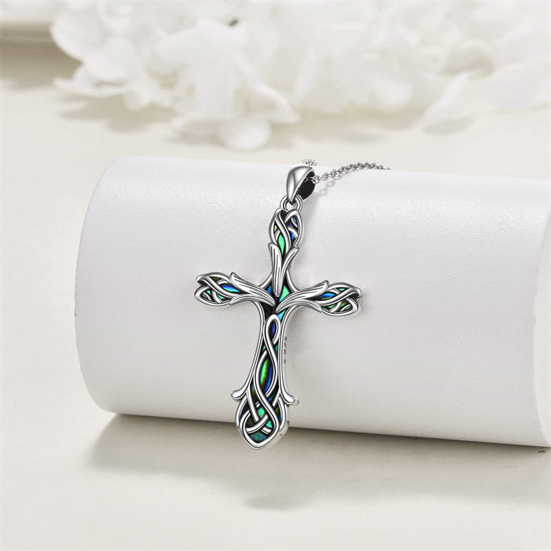 Sterling Silver Abalone Shell Turquoise Origami Cross Pendant Necklace ...