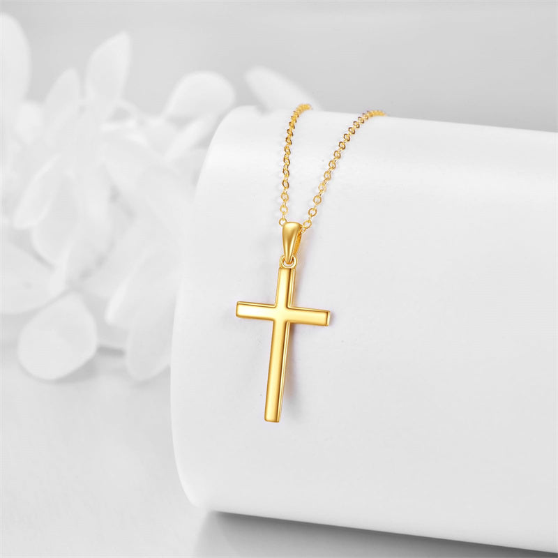 10K 14K 18K Yellow Gold Simple Cross Pendant Necklace– romanticwork
