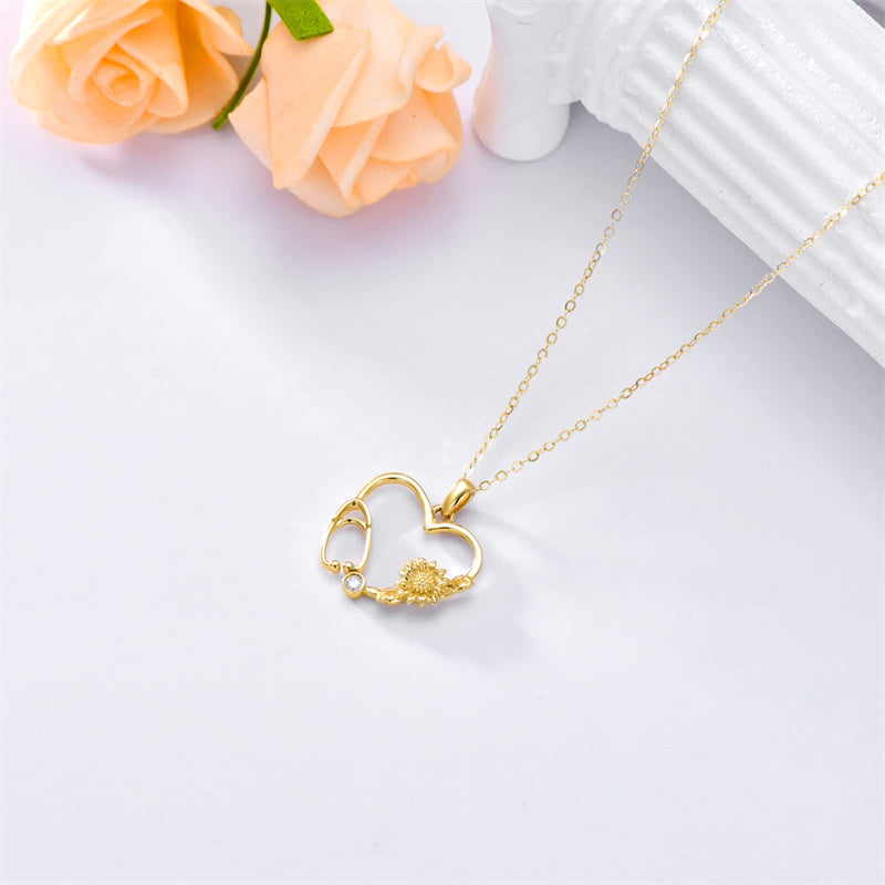14K Gold Heart-Shaped Stethoscope Pendant Necklace– romanticwork