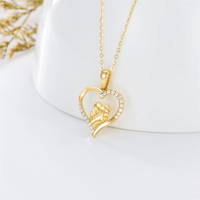 10K 14K 18K Gold Mother Daughte Son Pendant Necklace– romanticwork