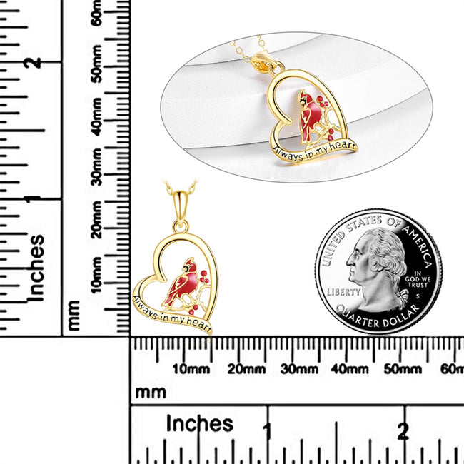 14K Gold Red Cardinal Pendant Necklace Engraved With Always in My Hear ...