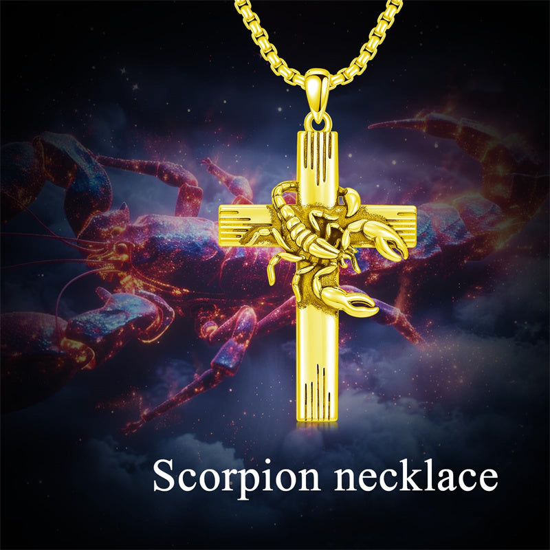 Sterling Silver Scorpion Cross Pendant Necklace for Men– romanticwork